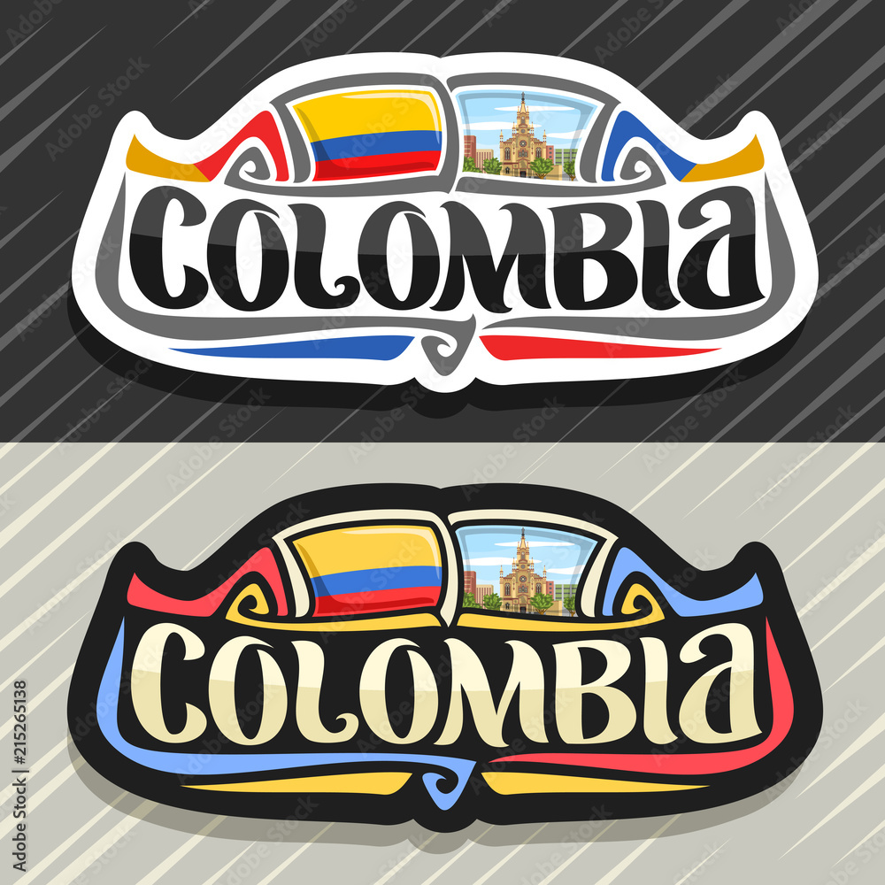Vector logo for Colombia country, fridge magnet with colombian flag ...