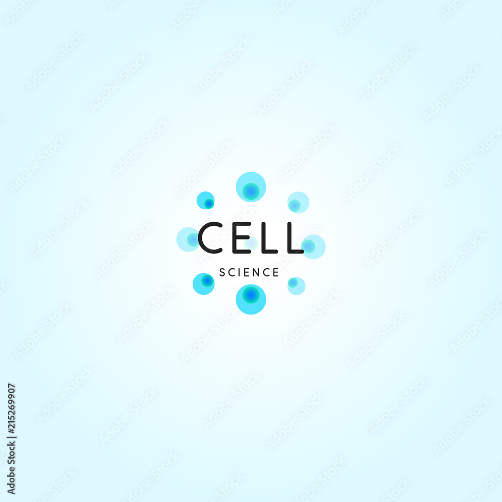 Cell abstract logo, science design element, round blue bubbles ...