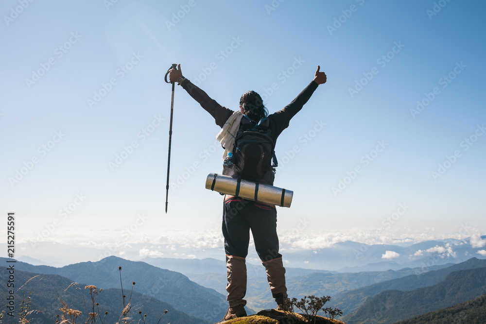 Mardi Himal Trek: Triumphant young man raising his hands on the ...