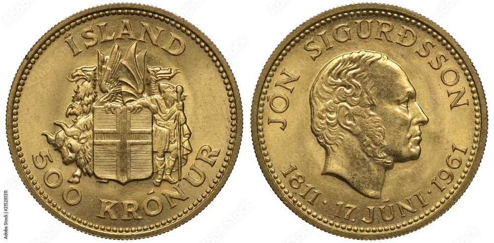 Foto de Iceland Icelandic golden coin 500 five hundred kronas, subject ...
