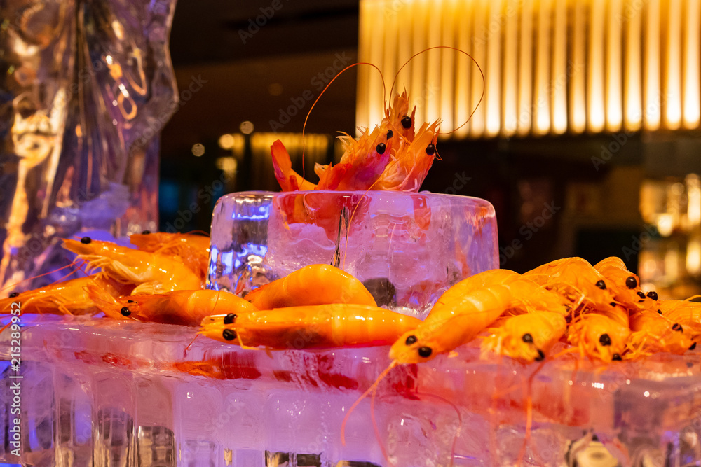 Fresh, juicy and tasty poached giant river prawn or giant freshwater ...