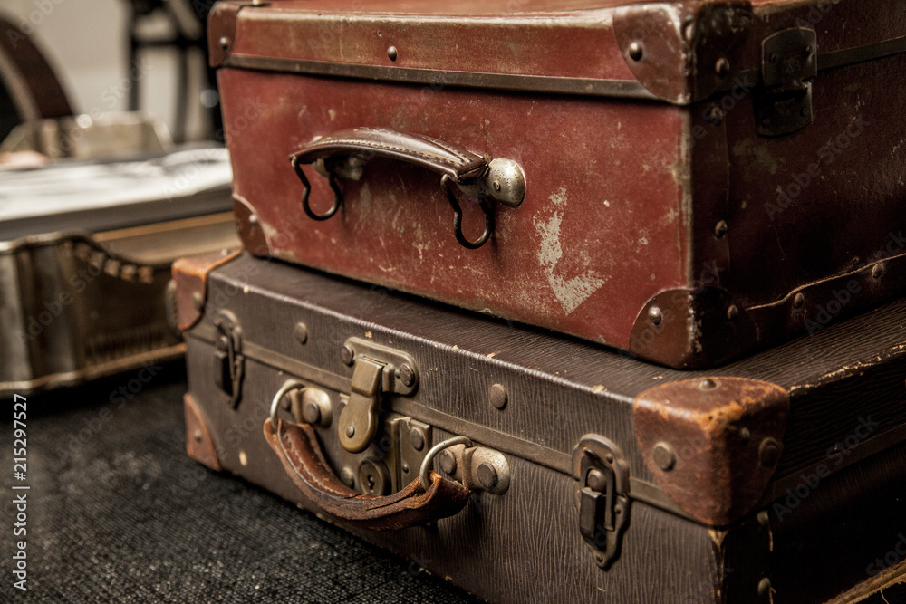 Vintage Pile Ancient Suitcases Form of Tower Design Concept Travel ...