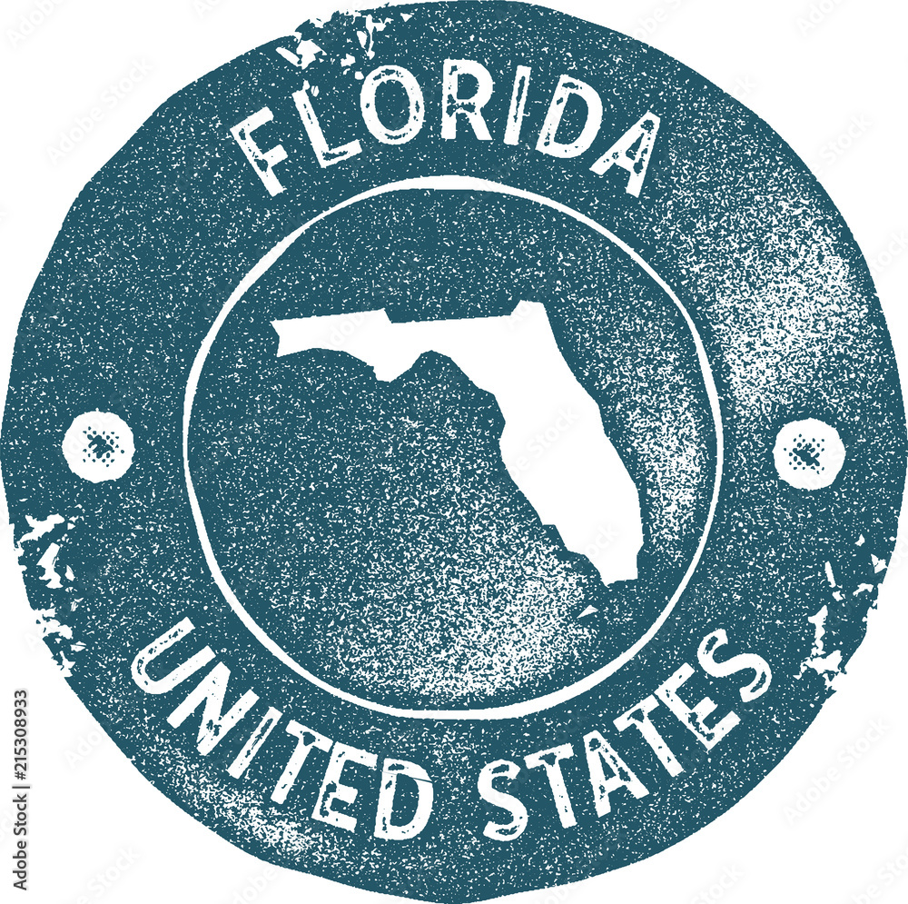 Vecteur Stock Florida map vintage stamp. Retro style handmade label ...