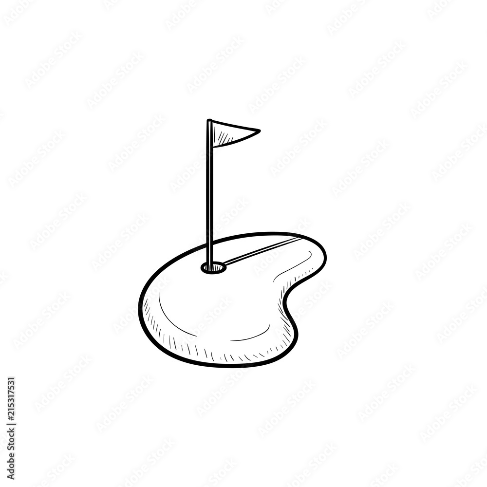 Golf hole and flag hand drawn outline doodle icon. Recreation, leisure ...