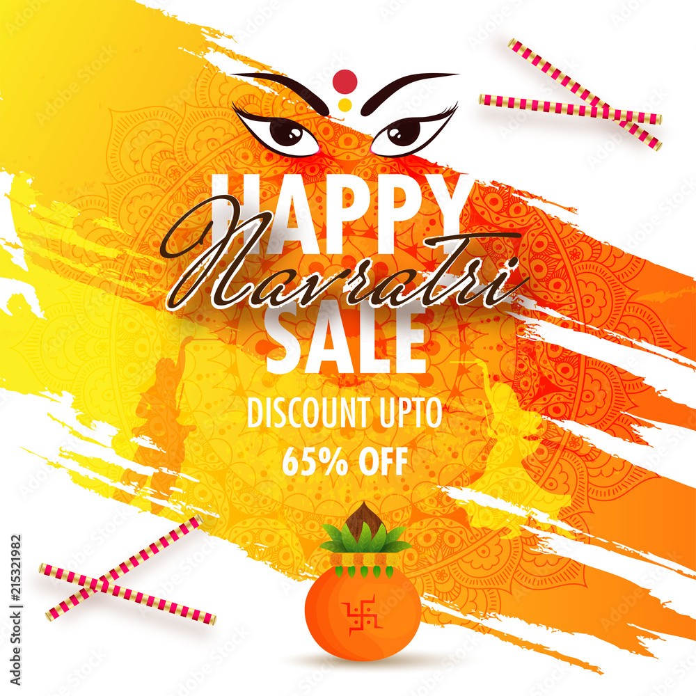 Happy Navratri Sale template or flyer design with 65% discount offer ...