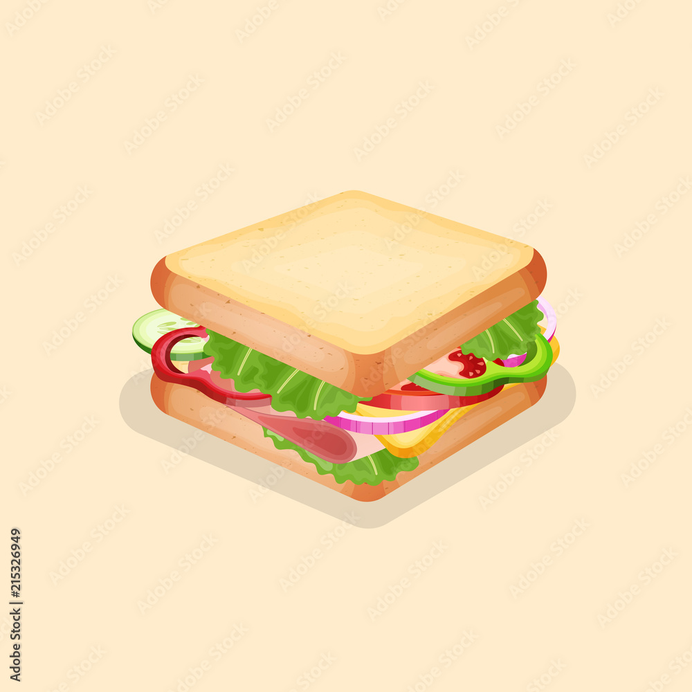 Sandwich - cute cartoon colored picture. Graphic design elements for ...