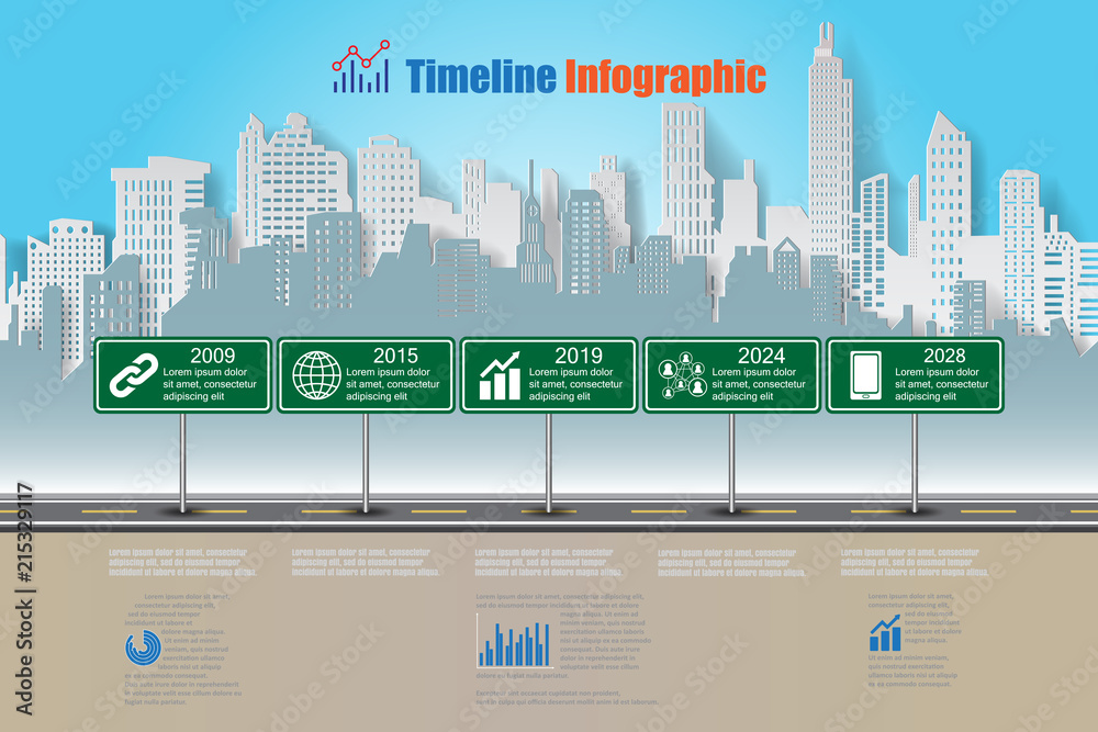 Business road map timeline infographic city designed for abstract ...