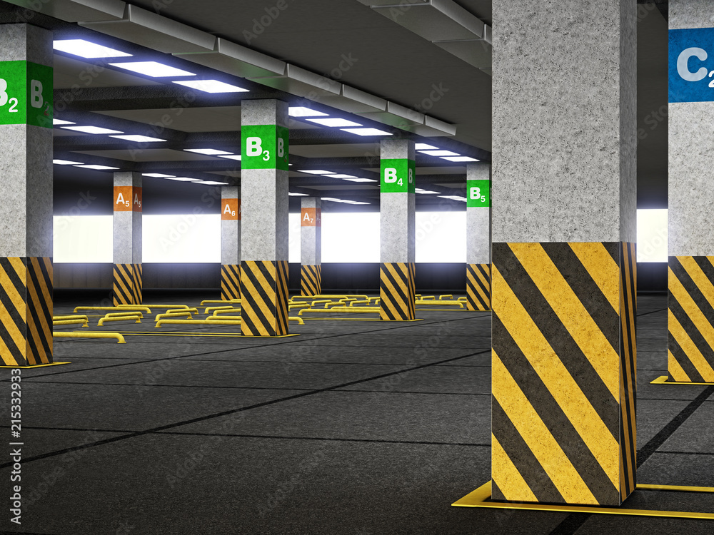 Empty parking lot with signs and guidelines. 3D illustration Stock ...