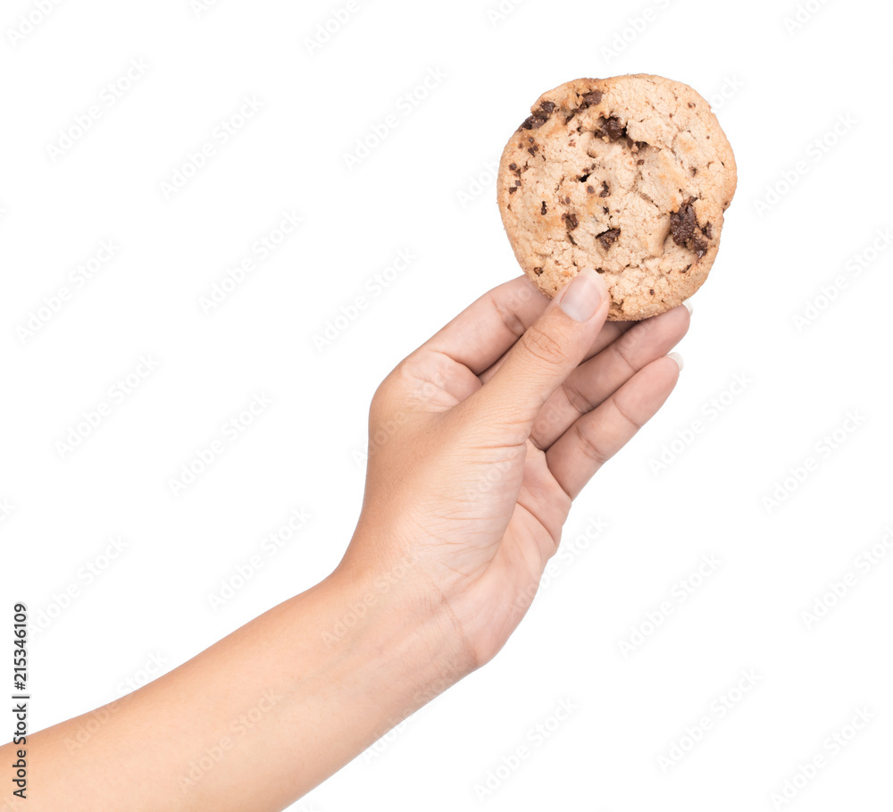 hand holding cookies Chocolate biscuits isolated on white background ...