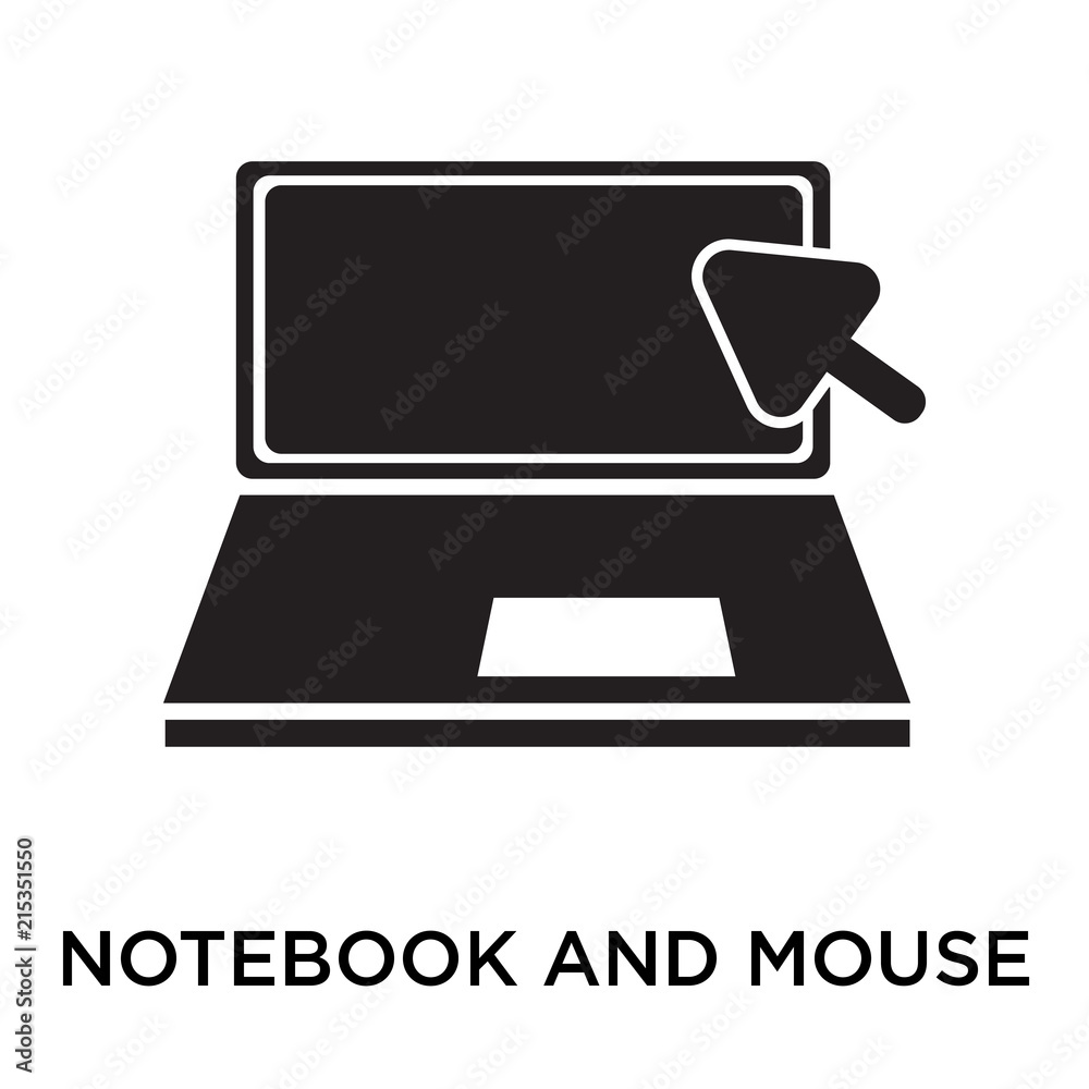 Notebook and mouse cursor icon vector sign and symbol isolated on white ...