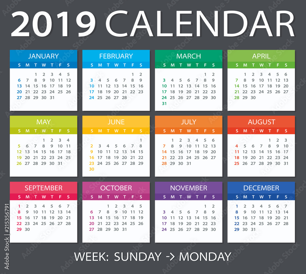 2019 Calendar - vector illustration Stock Vector | Adobe Stock