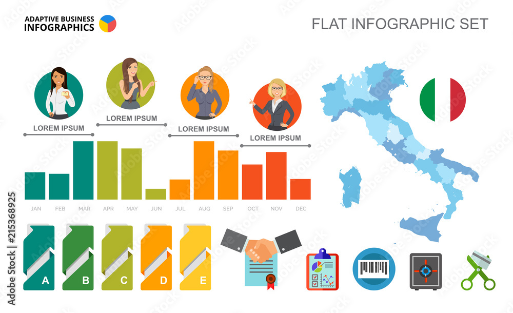Timeline bar charts template for presentation. Business data ...