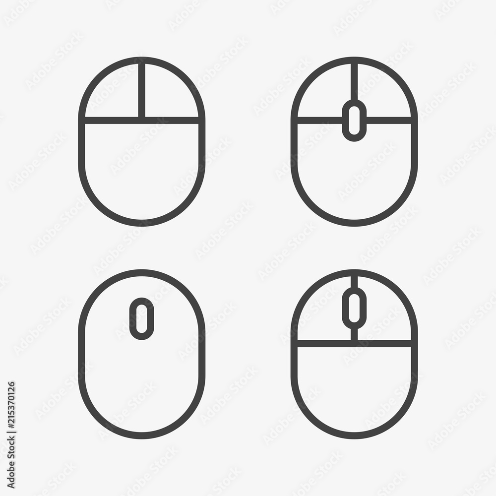 Computer mouse icons set. Outline pictograms for website design, mobile ...