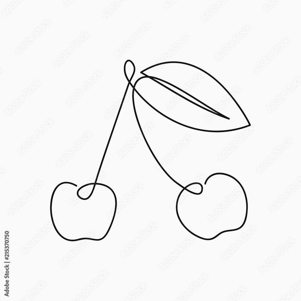 Cherry - one line drawing. Continuous line fruit. Hand-drawn minimalist ...