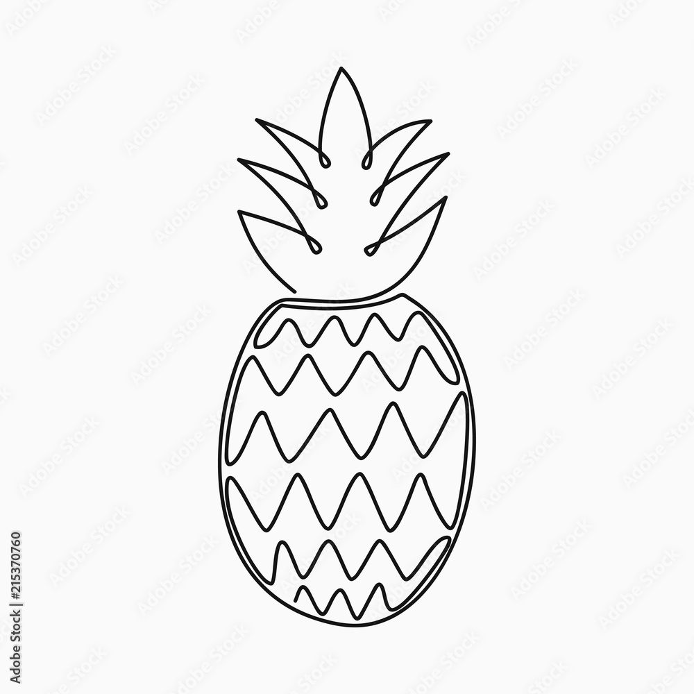 Pineapple - one line drawing. Continuous line tropical fruit. Hand ...