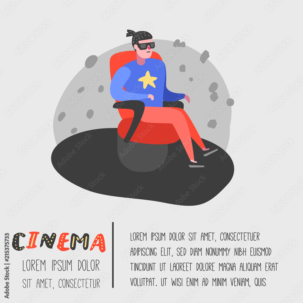 Cartoon Man Watching Movie in the Cinema Poster Stock Vector | Adobe Stock