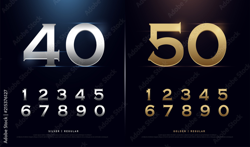Set of gold metal number. Vector golden and silver numbers. 1, 2, 3, 4 ...