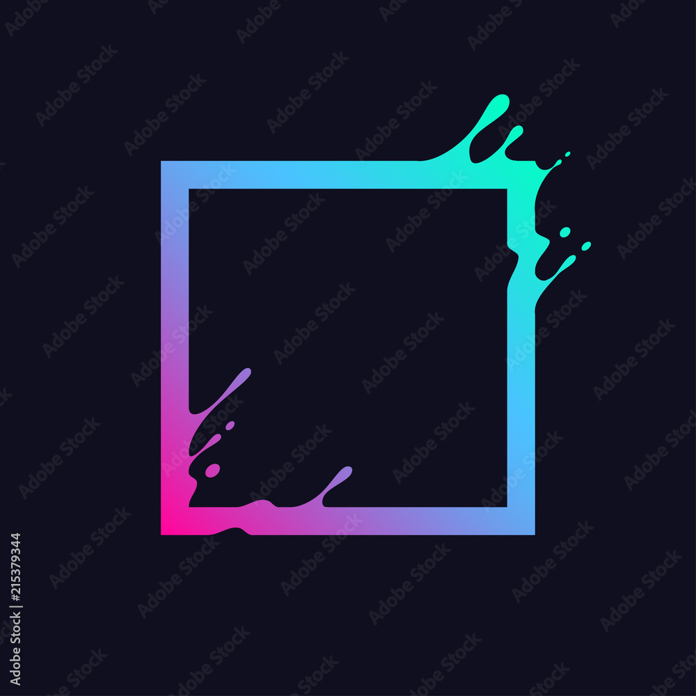 Liquid colorful square. Abstract gradient rectangle shape with splash ...