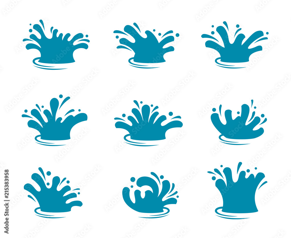 collection with abstract symbols of blue water splash Stock Vector ...