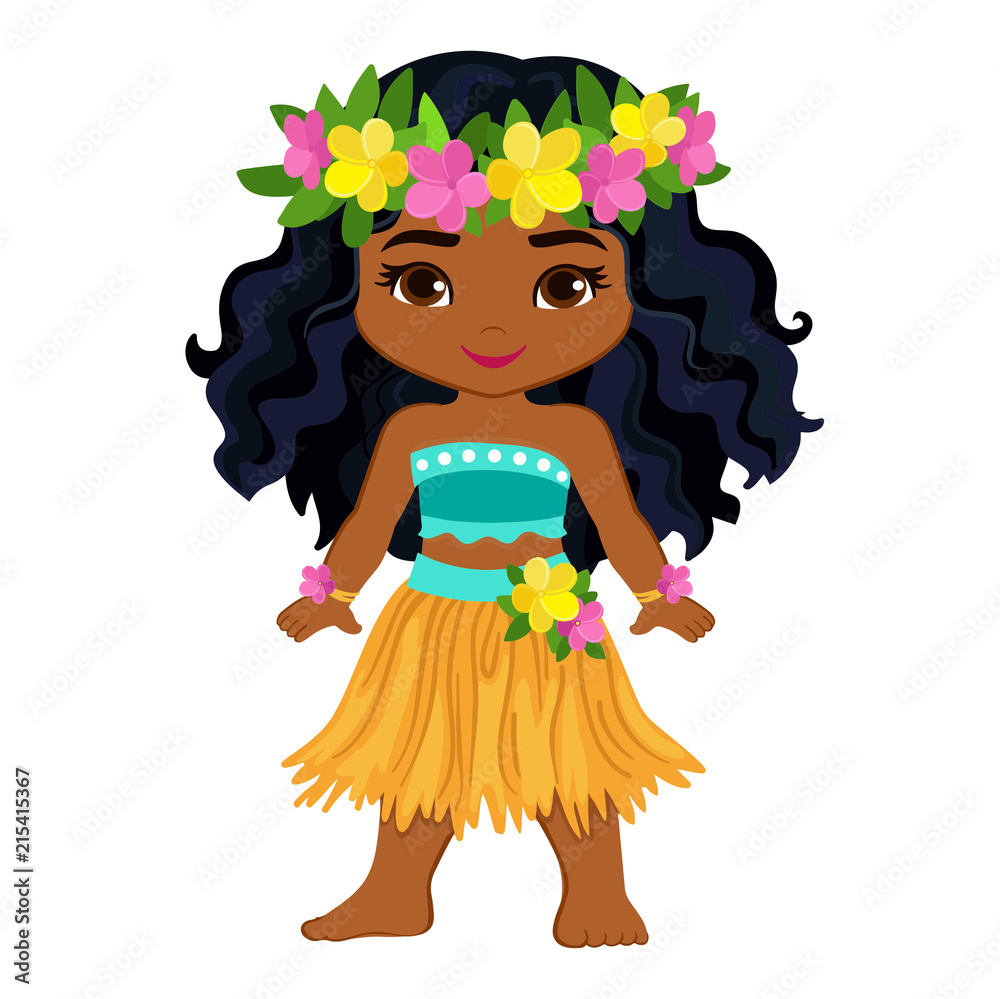 Cute cartoon girl in traditional Hawaiian dancer costume. Stock Vector ...