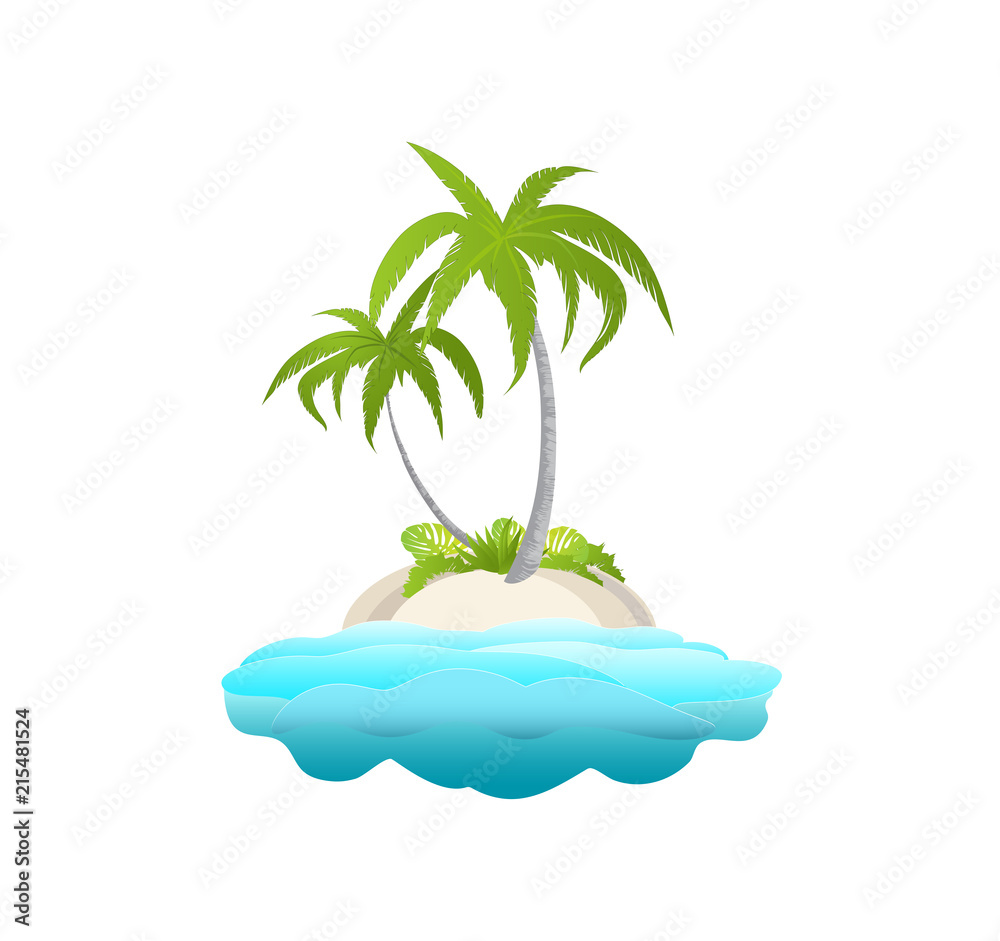 A small island with palm trees in the ocean for your design. Poster ...