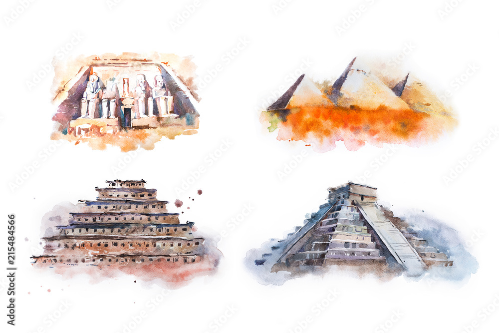 Watercolor drawing most famous buildings, architecture, sights of ...