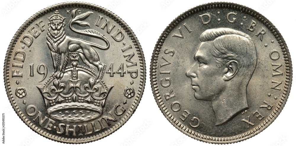 Photo & Art Print United Kingdom British coin 1 one shilling 1944, WWII ...