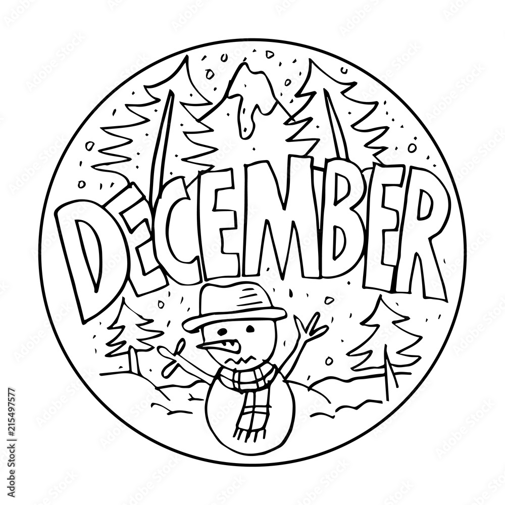 December Coloring Pages for Kids Stock Illustration | Adobe Stock