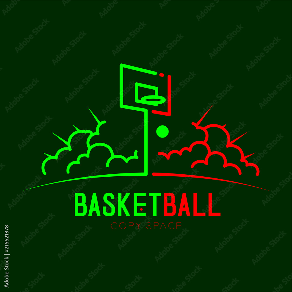 Basketball hoop with cloud radius logo icon outline stroke set dash ...