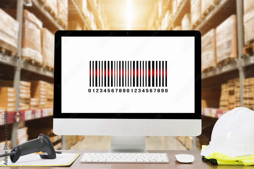 Scanning barcode from a label in modern warehouse Stock Photo | Adobe Stock