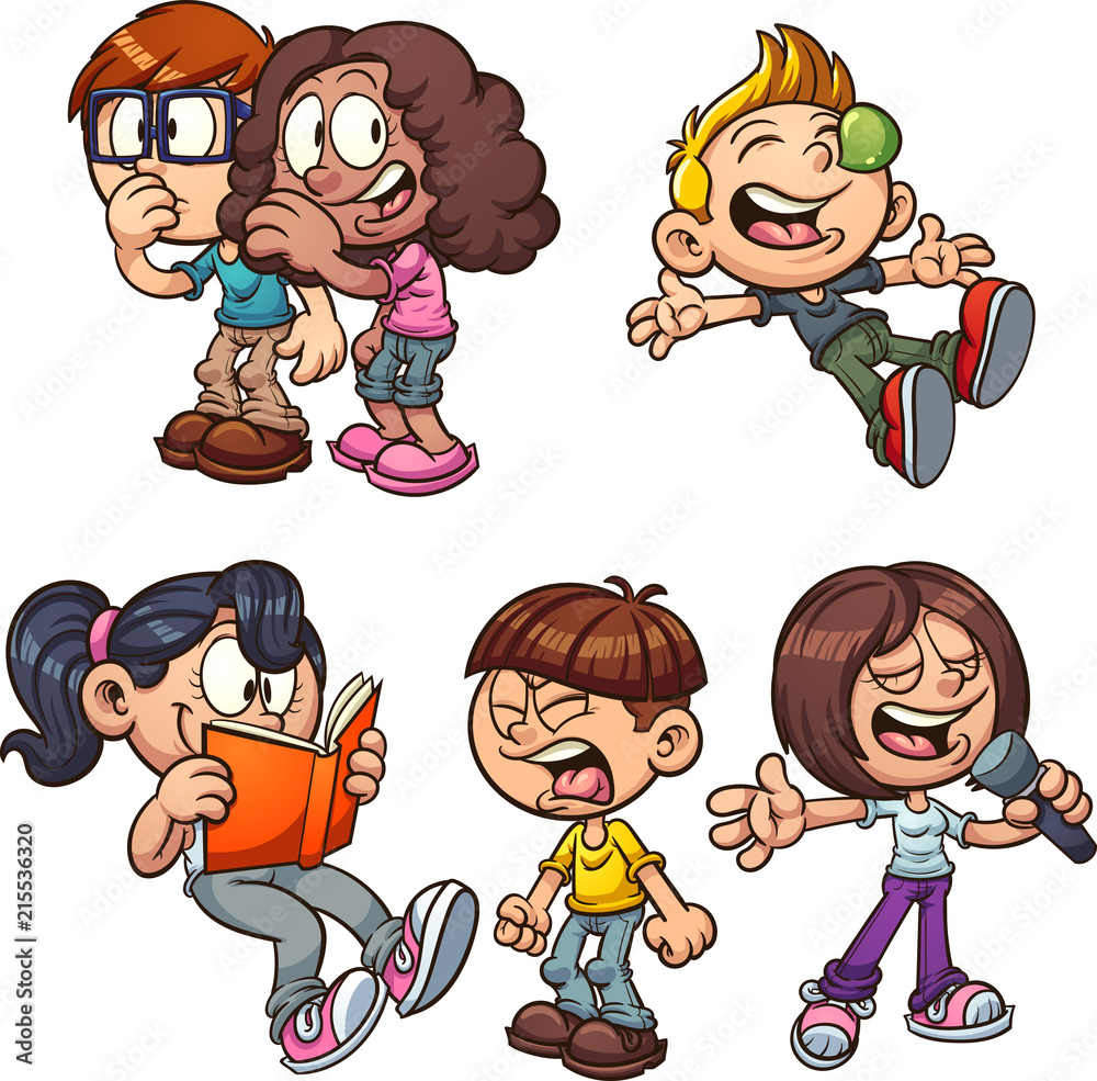 Obraz Cartoon kids performing different actions. Vector clip art ... Obraz Cartoon kids performing different actions. Vector clip art ...