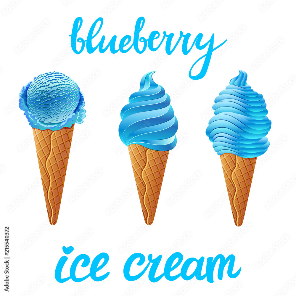 vector Set of blue ice cream blueberry with of different shapes in a ...