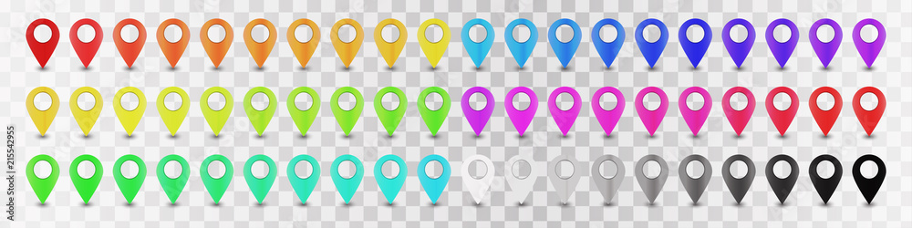 Vector set of realistic isolated map pin for decoration and covering on ...