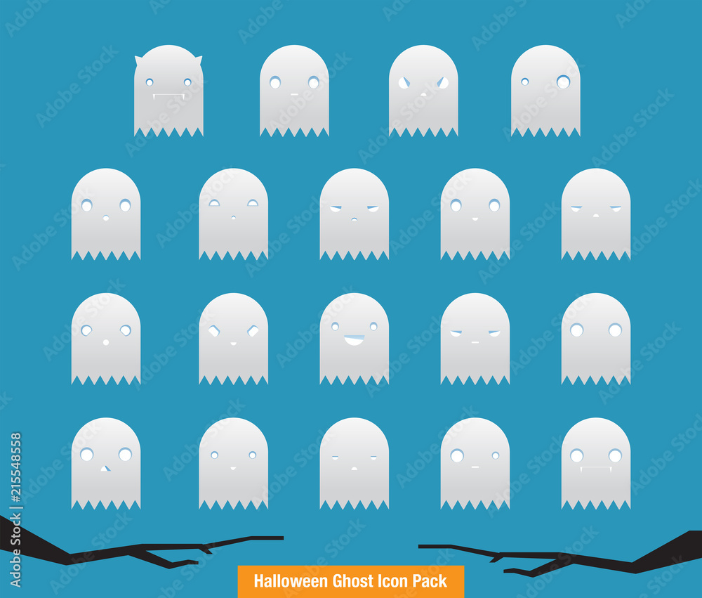 Spooky, funny ghosts vector of 19 different emotions of cartoonish ...
