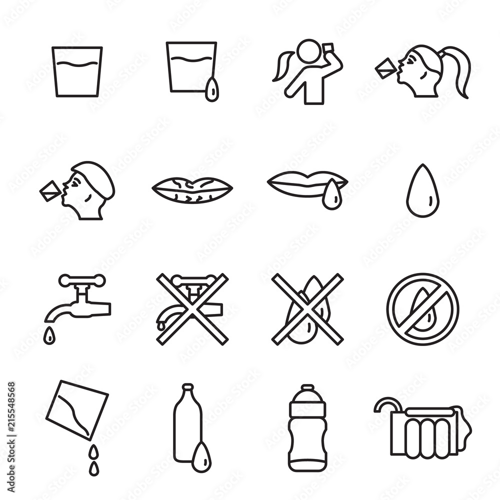 Water, people drinking water icon set. Vector. Stock Vector | Adobe Stock