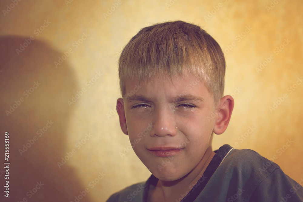 Angry, sad and unhappy baby child. shouting and crying. problem child ...