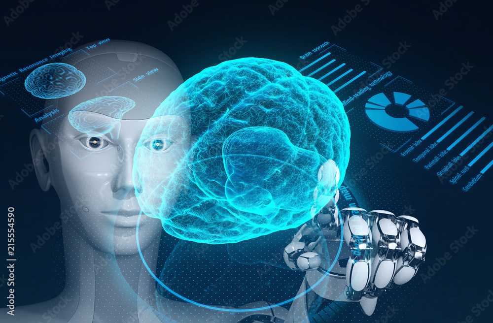 Robot research human brain by using augmented reality interface. 3D ...