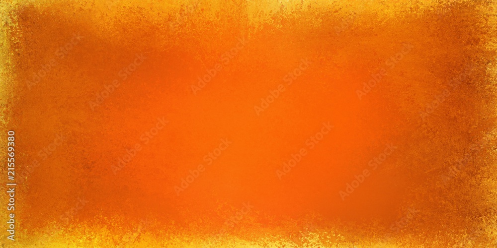 orange autumn background design with gold vintage grunge border texture ...