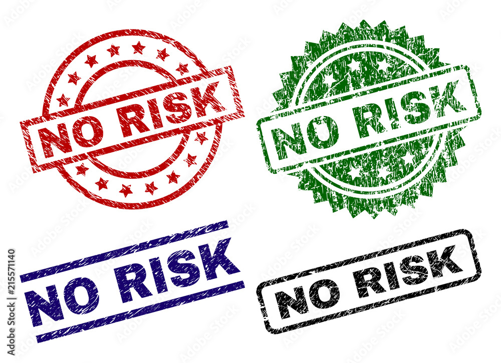 NO RISK seal prints with corroded texture. Black, green,red,blue vector ...