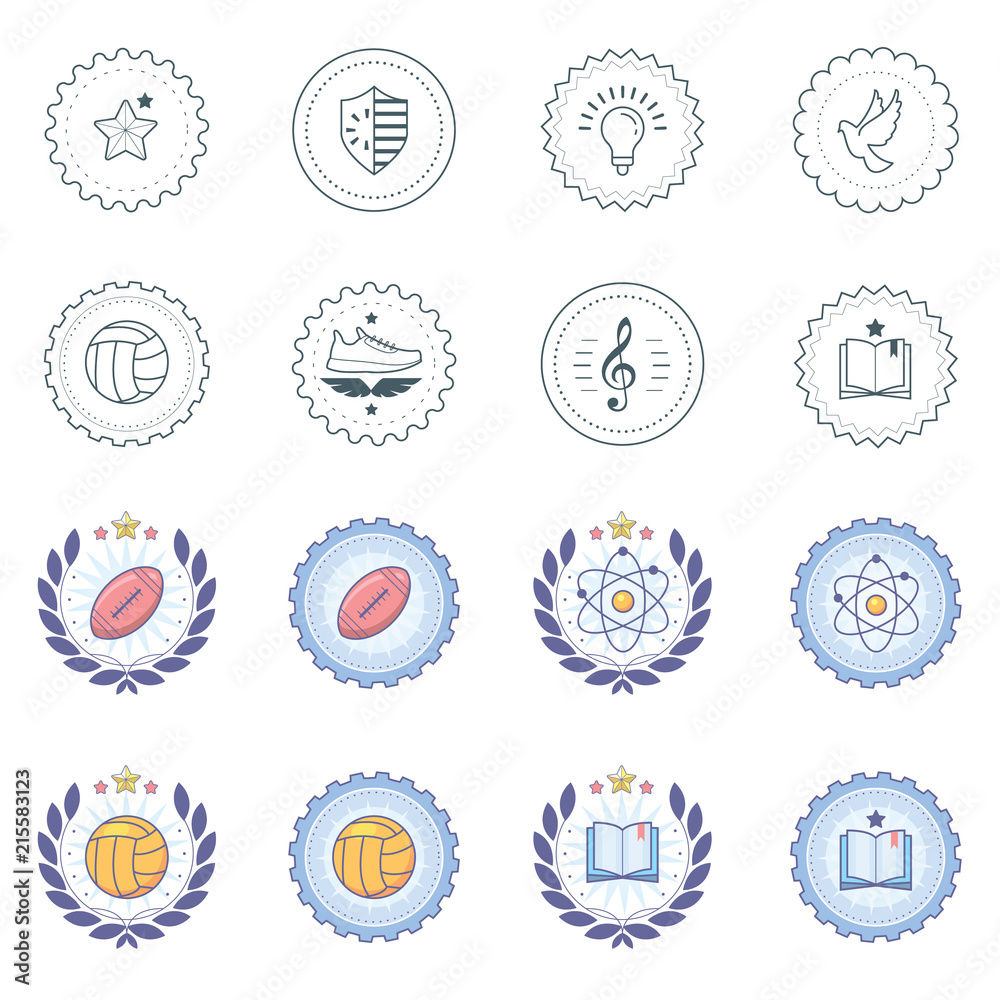 Achievement Badges. Set of soft colour badges and label logo graphics ...