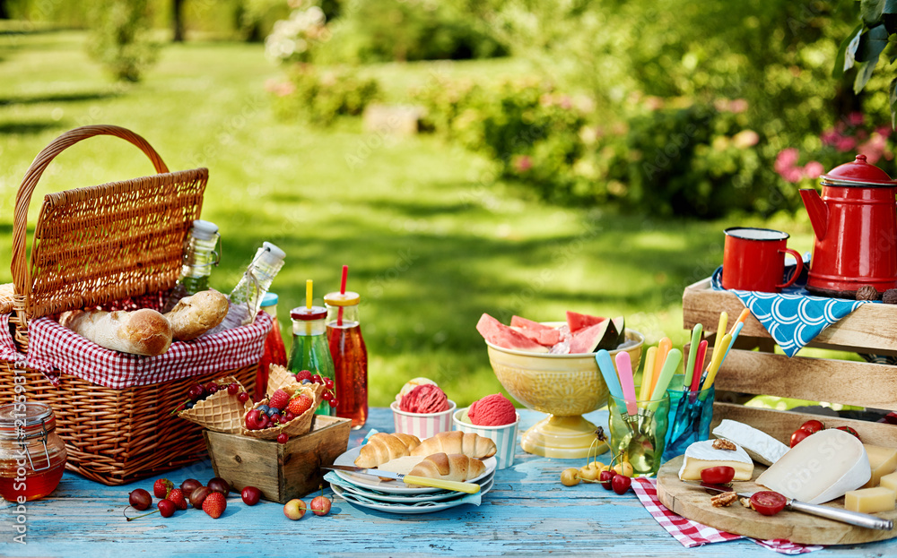 Exquisite summer picnic scene with copy space Stock Photo | Adobe Stock