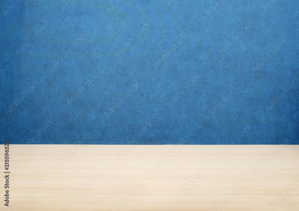 top side 45 degrees view brown wood table or desk with blue texture ...