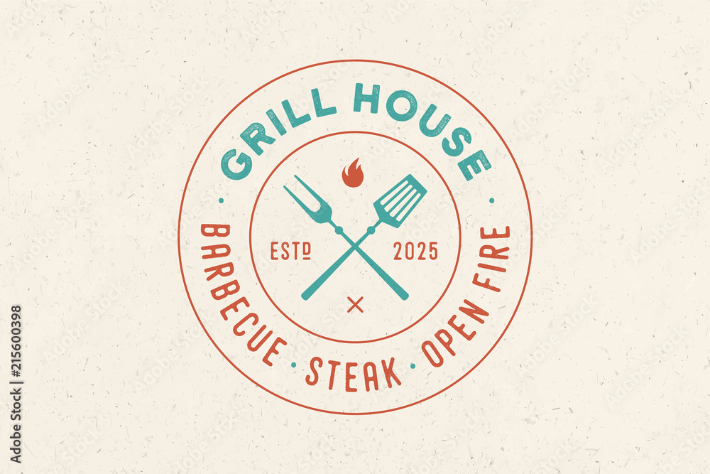 Logo for Grill House restaurant with grill fork, text typographic Grill ...