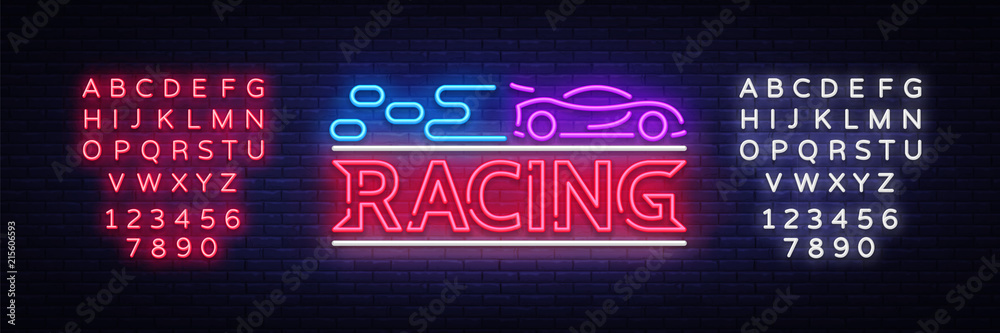 Racing sign vector design template. Street Racing neon text, light ...