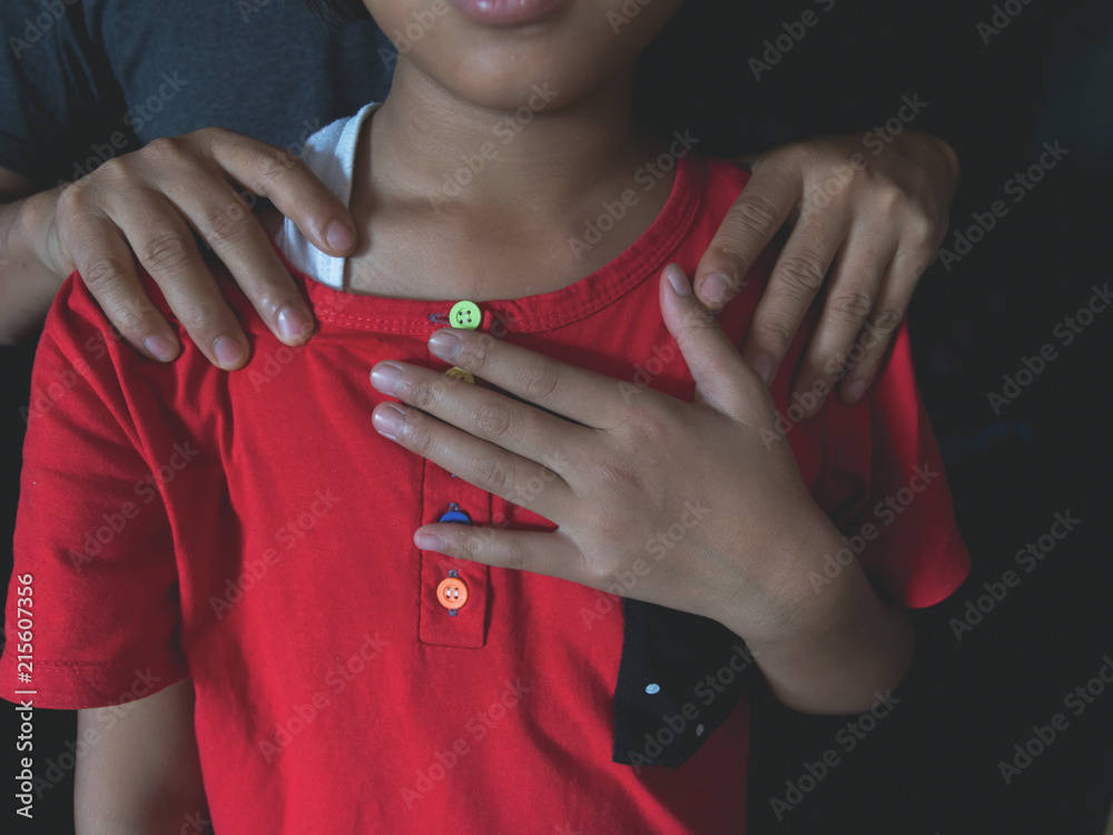 Closeup of man hand grabbed child girl shoulder,Children abuse and ...
