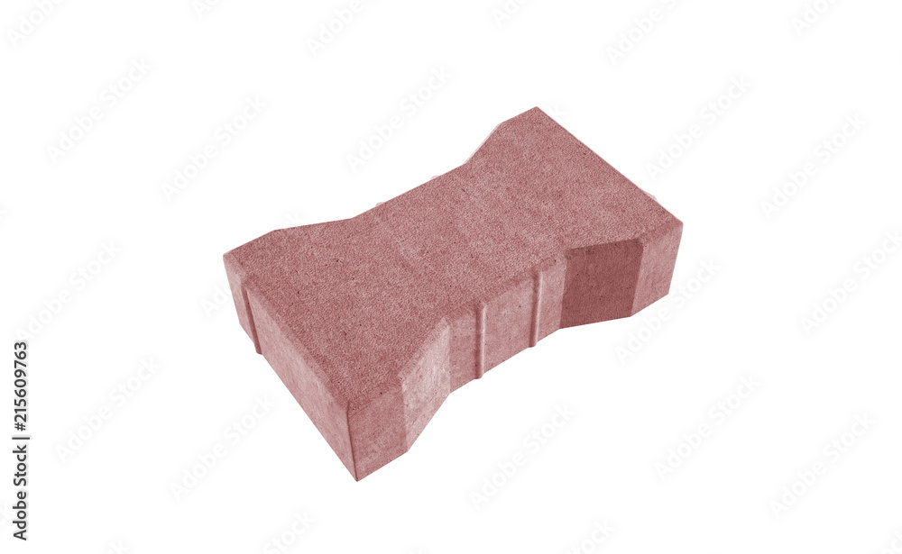 3D realistic render of red single lock paving brick. Isolated on white ...
