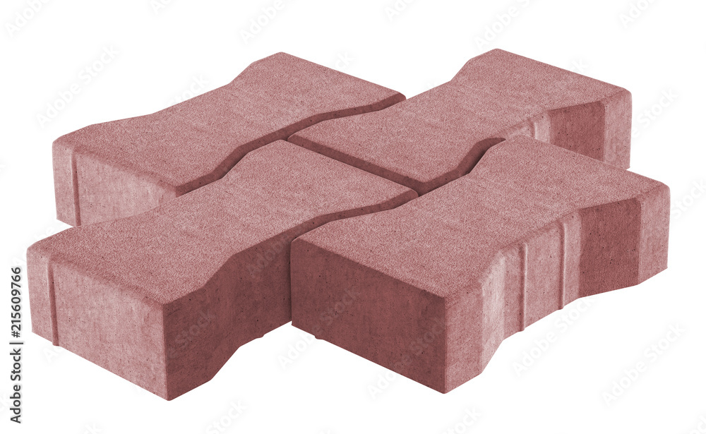 3D realistic render of three red lock paving bricks. Isolated on white ...