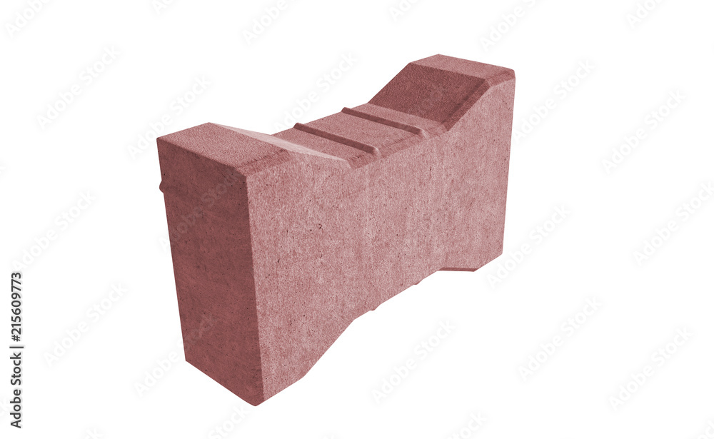 3D realistic render of red single lock paving brick. Isolated on white ...