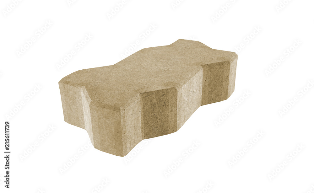 3D realistic render of yellow single lock paving stone. Isolated on ...