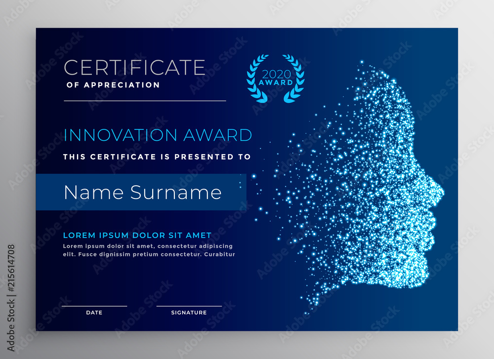 innovation award certificate design with particle face Stock Vector ...